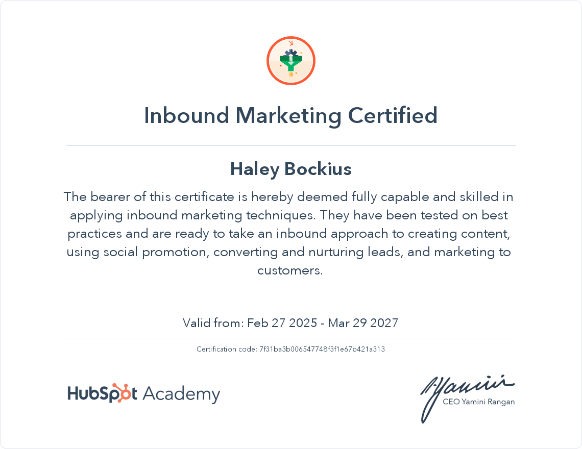 HubSpot Academy Inbound Marketing Certification