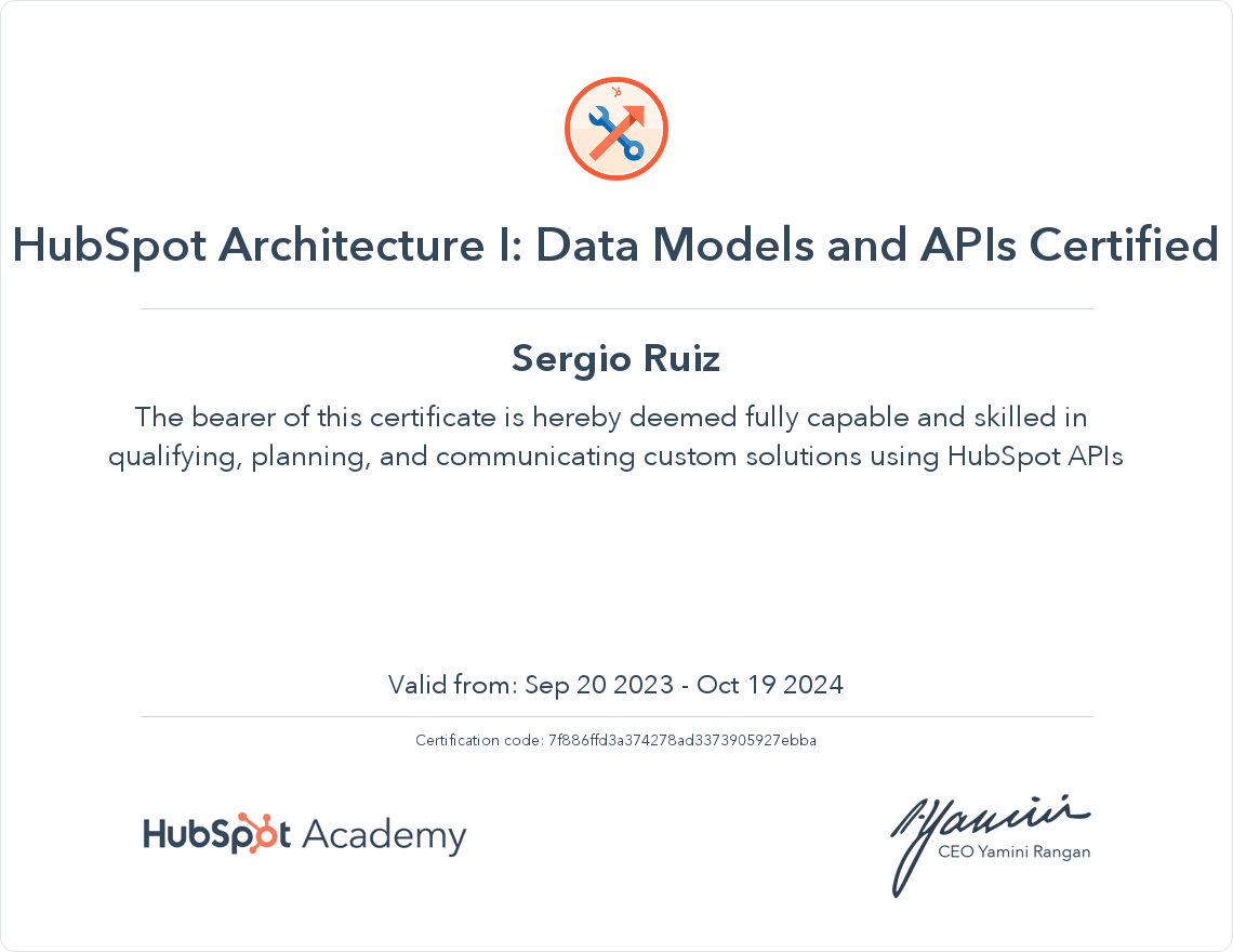 Certificación de HubSpot Architecture I: Data Models and APIs de ...