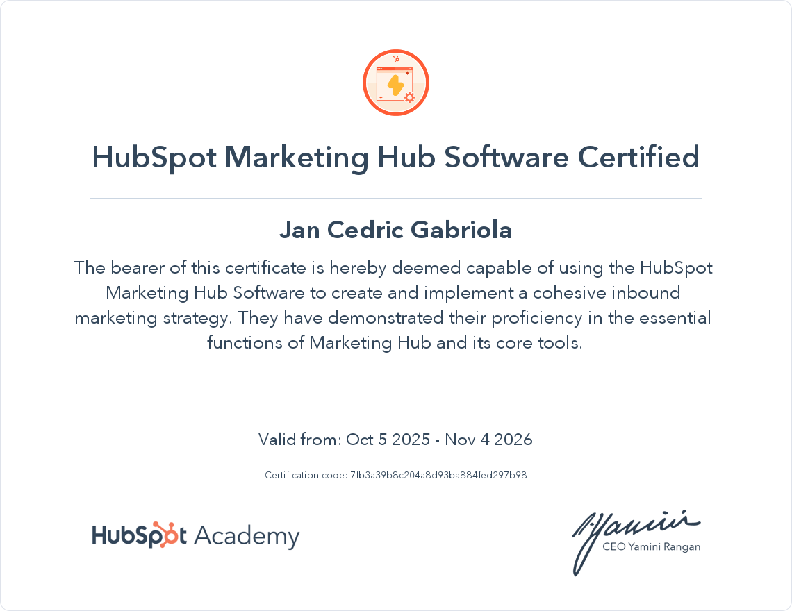 HubSpot Academy HubSpot Marketing Hub Software Certification
