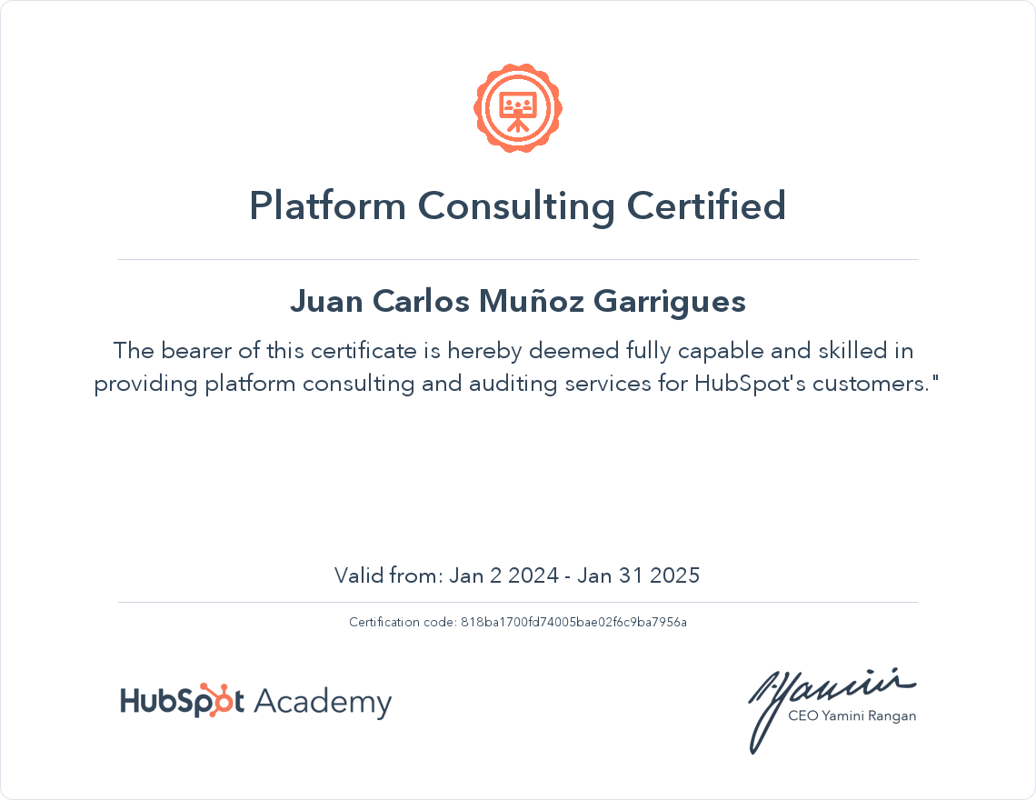 HubSpot Academy Platform Consulting Certification