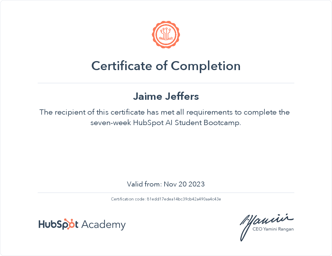 HubSpot Academy HubSpot Marketing AI Micro-Internship Program Certification