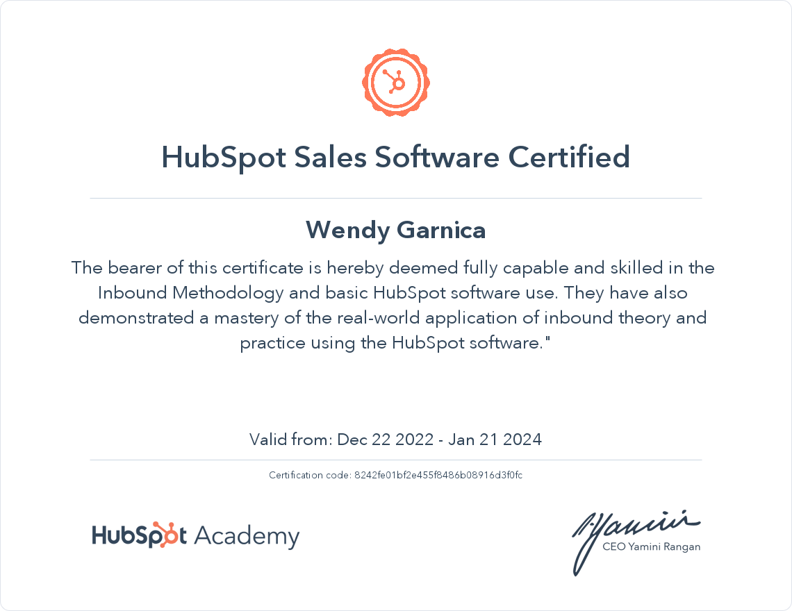 HubSpot Academy HubSpot Sales Software Certification