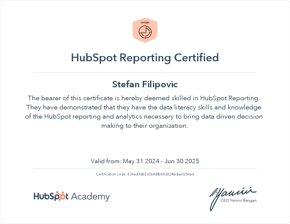 HubSpot Academy HubSpot Reporting Certification