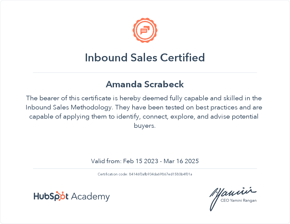 HubSpot Academy Inbound Sales Certification