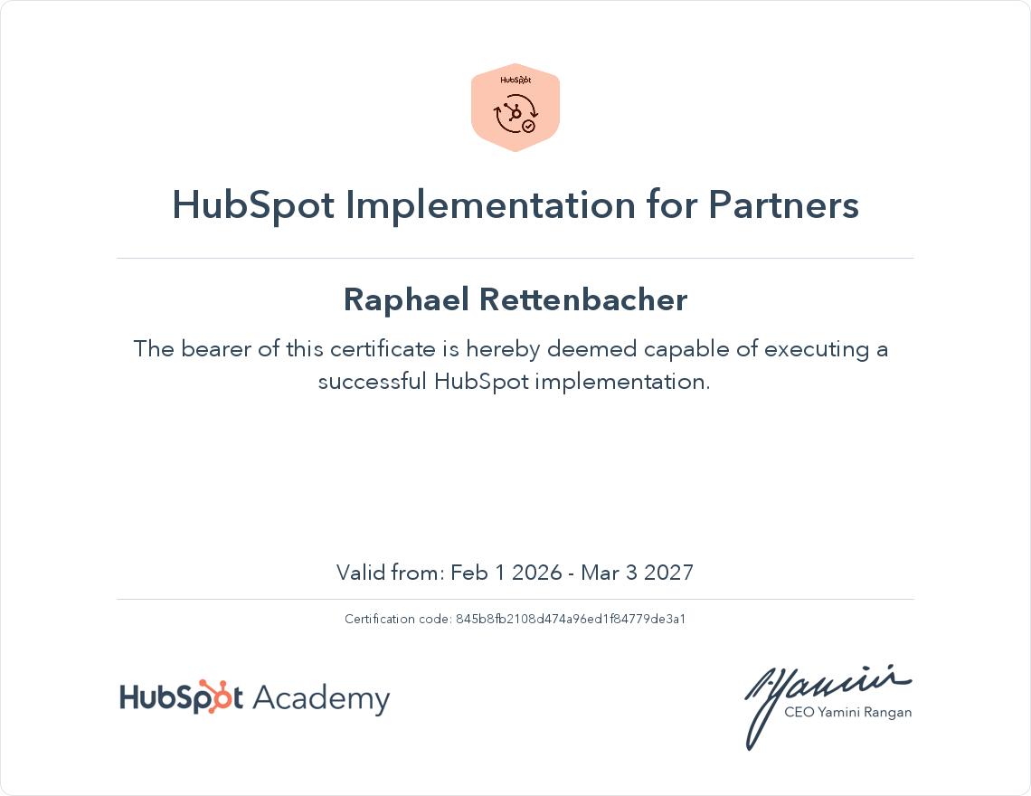 HubSpot Academy HubSpot Implementation for Partners Certification