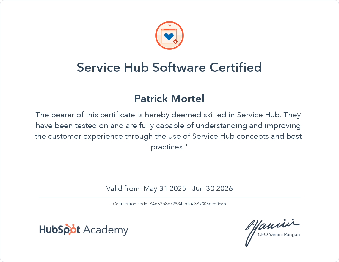 HubSpot Academy Service Hub Software Certification