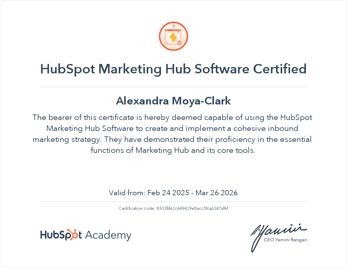 HubSpot Academy HubSpot Marketing Hub Software Certification