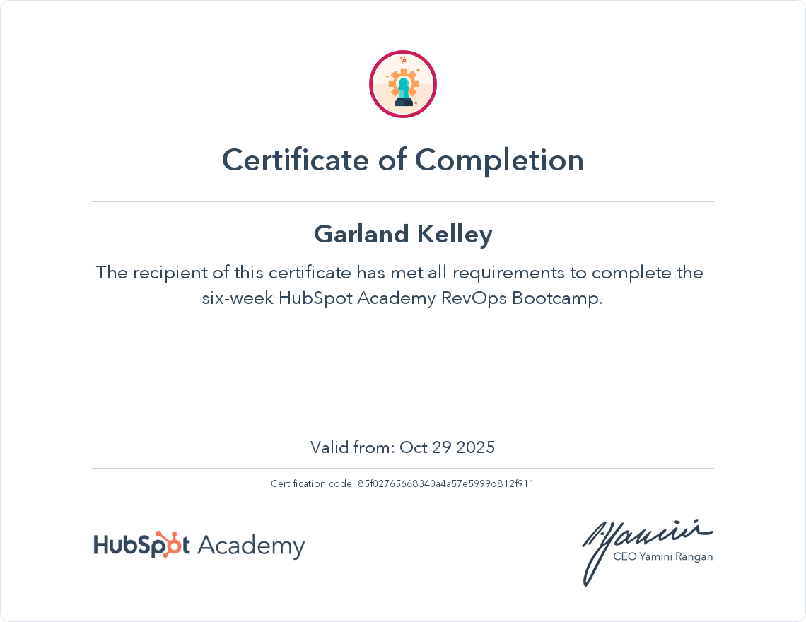 HubSpot Academy RevOps Bootcamp Certification