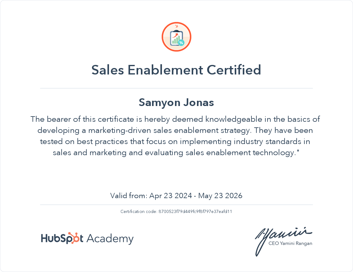 HubSpot Academy Sales Enablement Certification