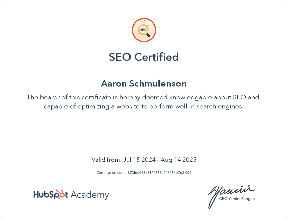 HubSpot Academy SEO Certification