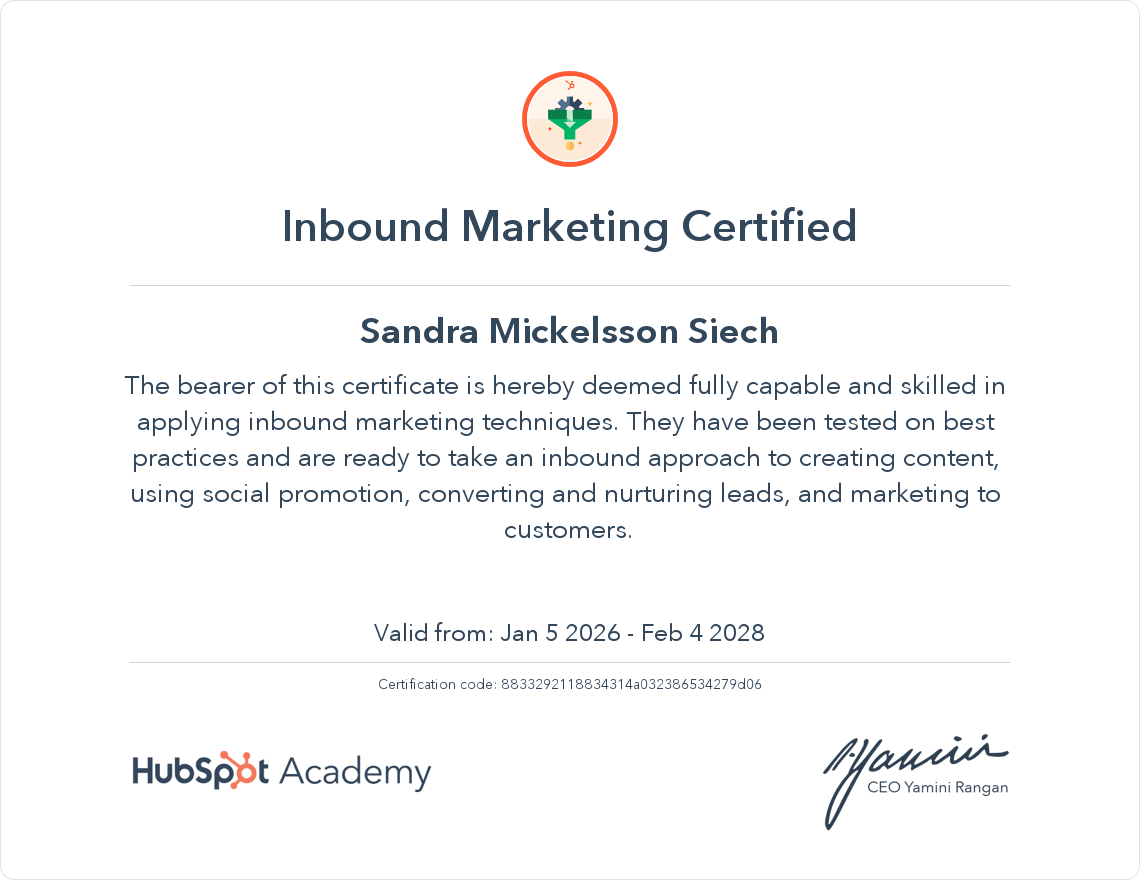 HubSpot Academy Inbound Marketing Certification