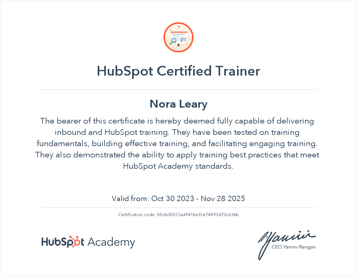 HubSpot Academy HubSpot Trainer Certification Certification