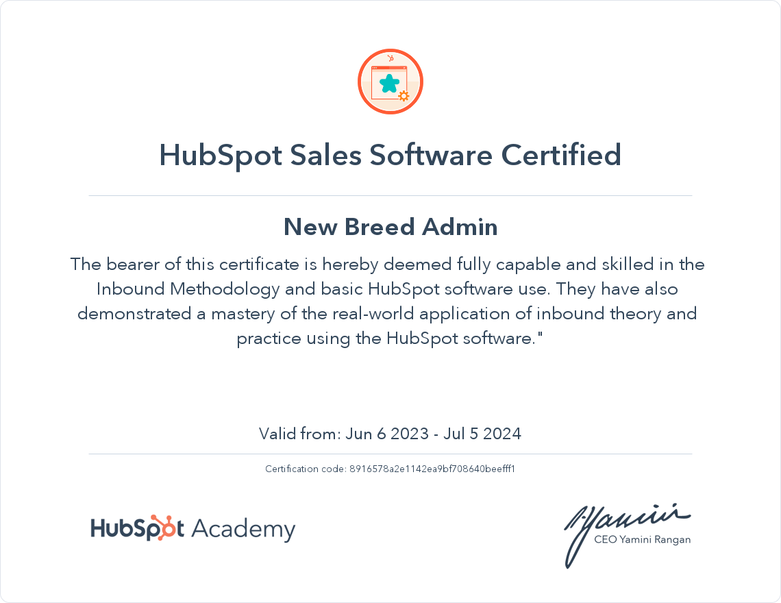 HubSpot Academy HubSpot Sales Software Certification