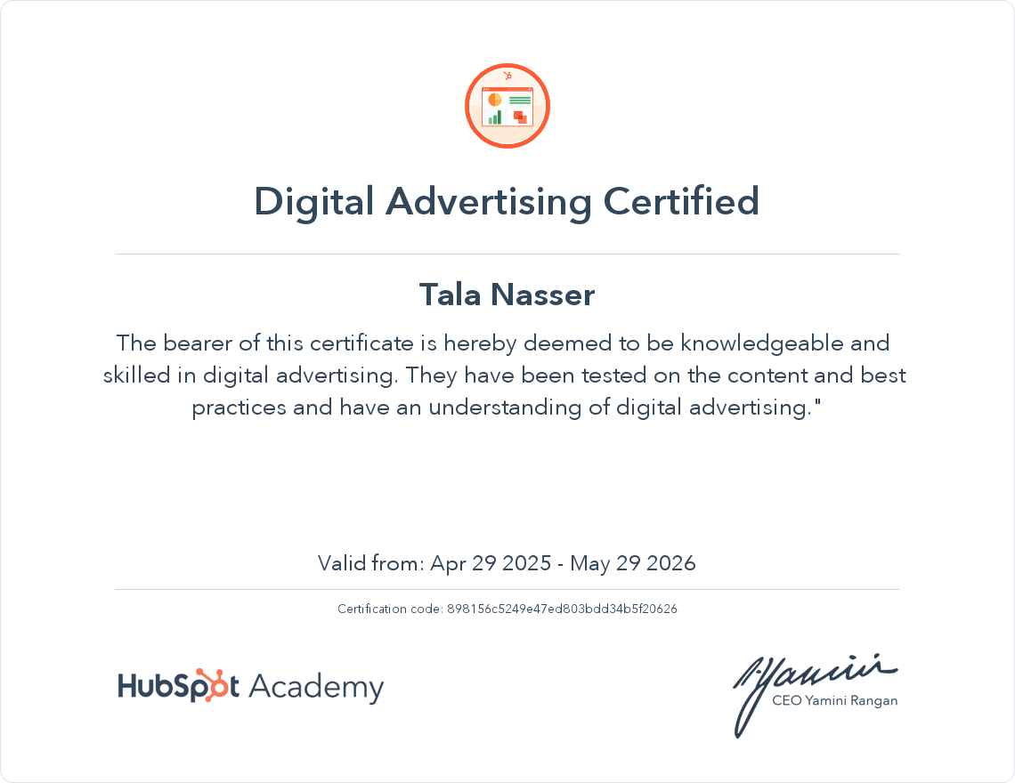 HubSpot Academy Digital Advertising Certification