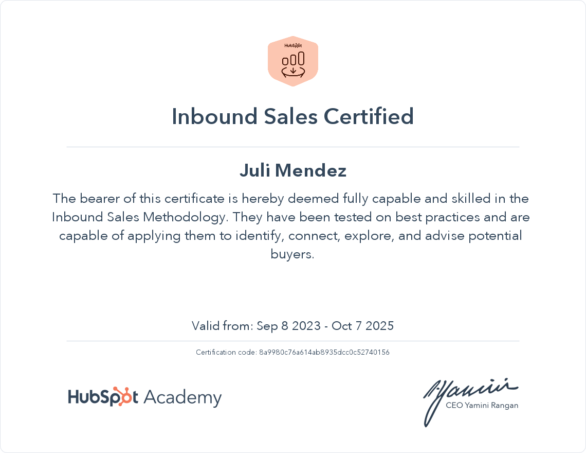 HubSpot Academy Inbound Sales Certification