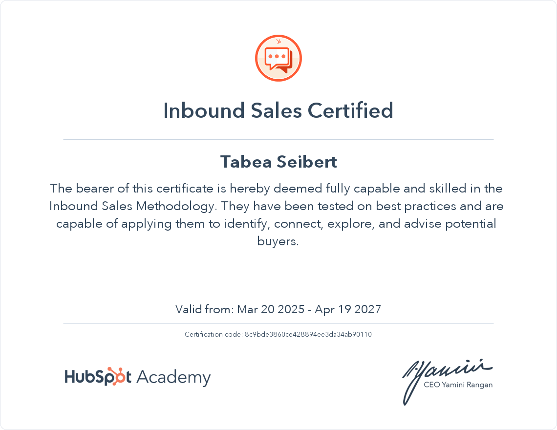 HubSpot Academy Inbound Sales Certification