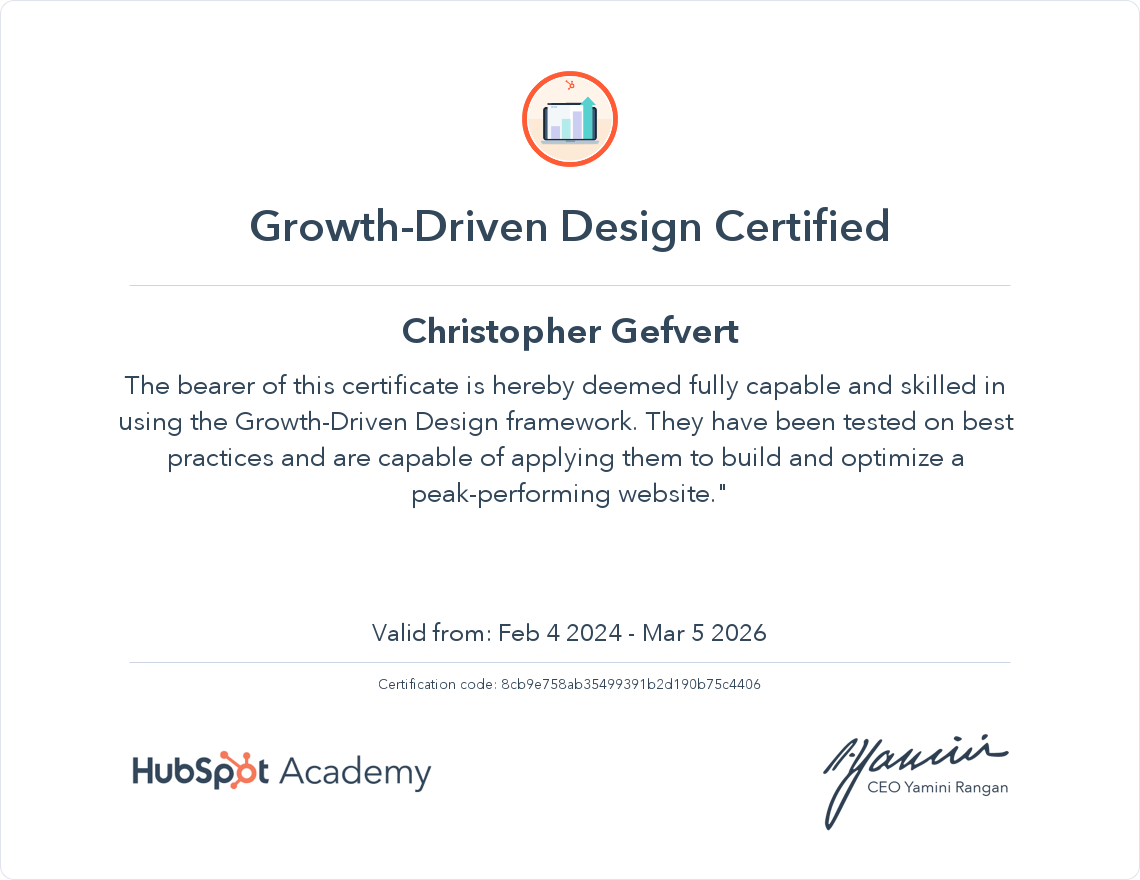HubSpot Academy Growth-Driven Design Certification