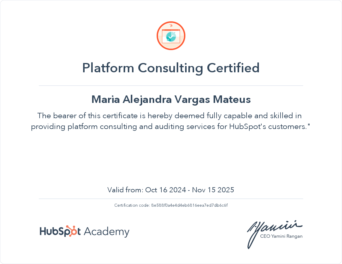 HubSpot Academy Platform Consulting Certification