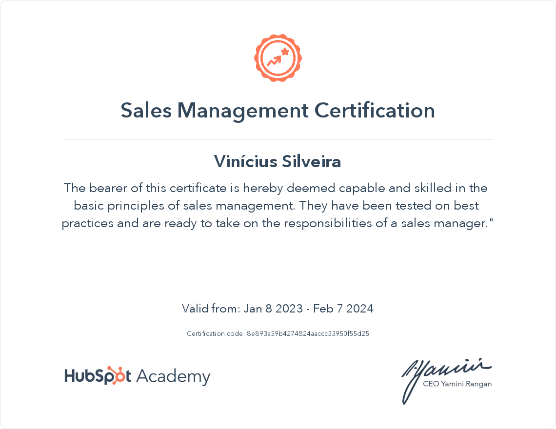 HubSpot Academy Sales Management Certification