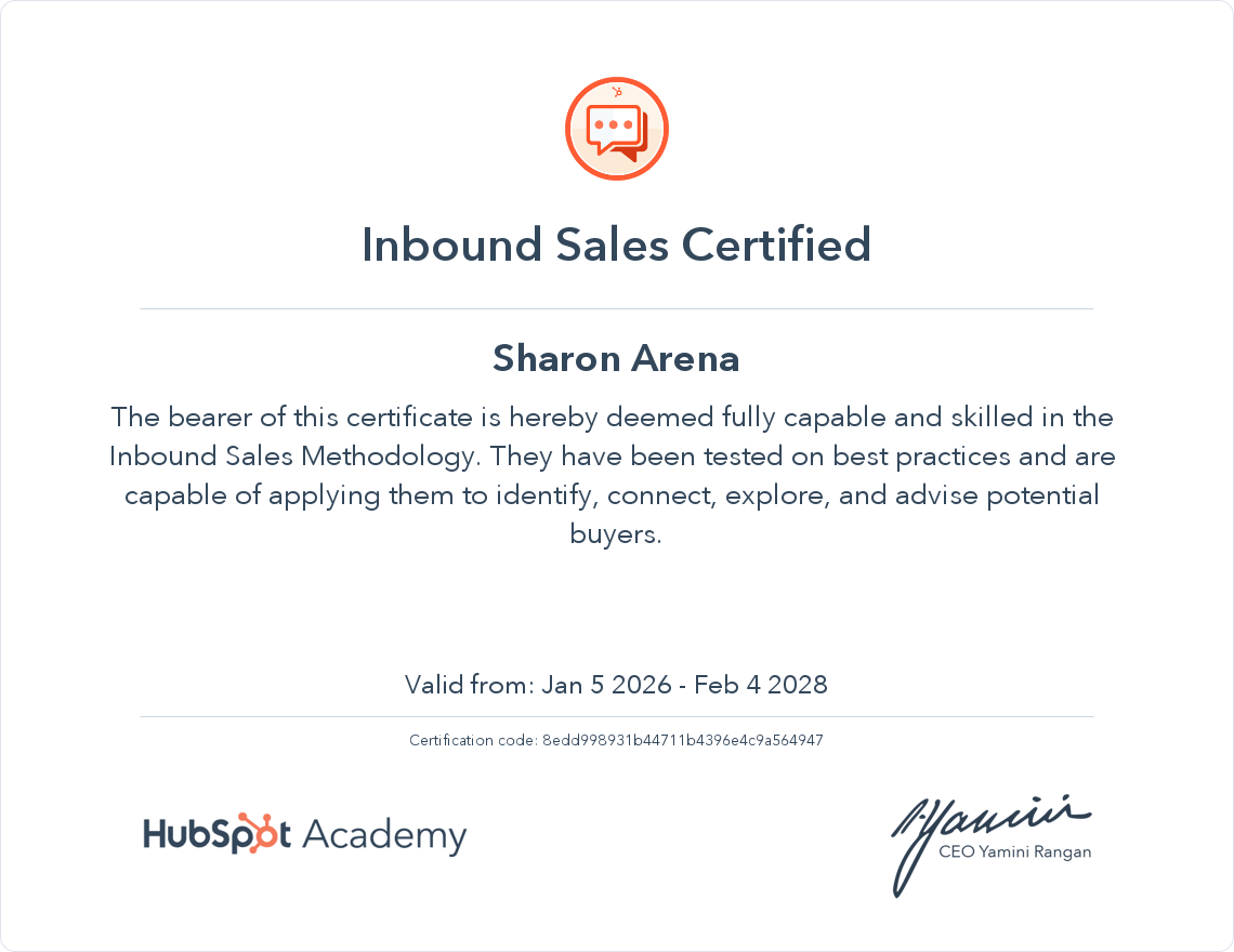 HubSpot Academy Inbound Sales Certification