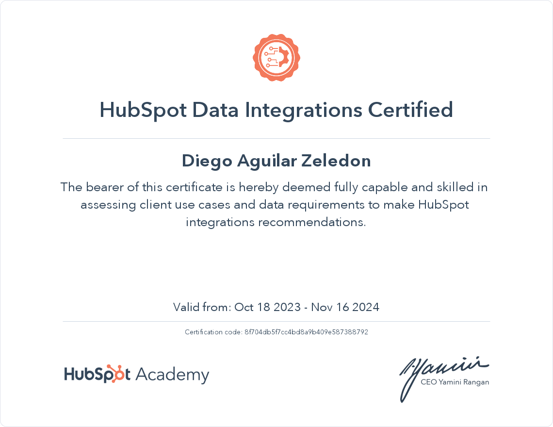 HubSpot Academy Data Integrations Certification Certification