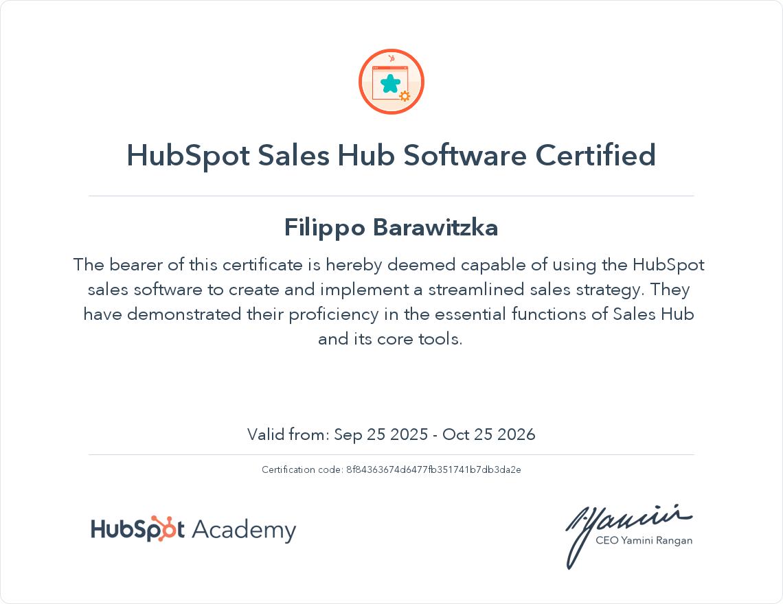 HubSpot Academy HubSpot Sales Hub Software Certification