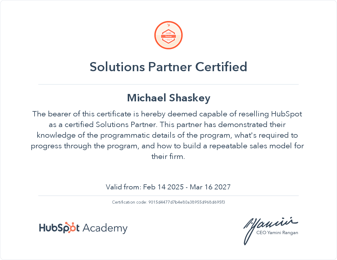 HubSpot Academy HubSpot Solutions Partner Certification