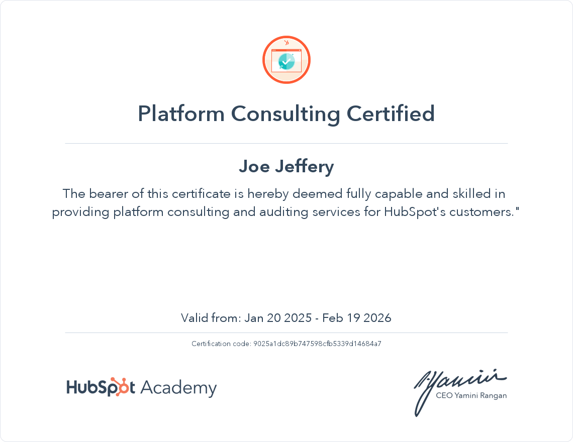 HubSpot Academy Platform Consulting Certification