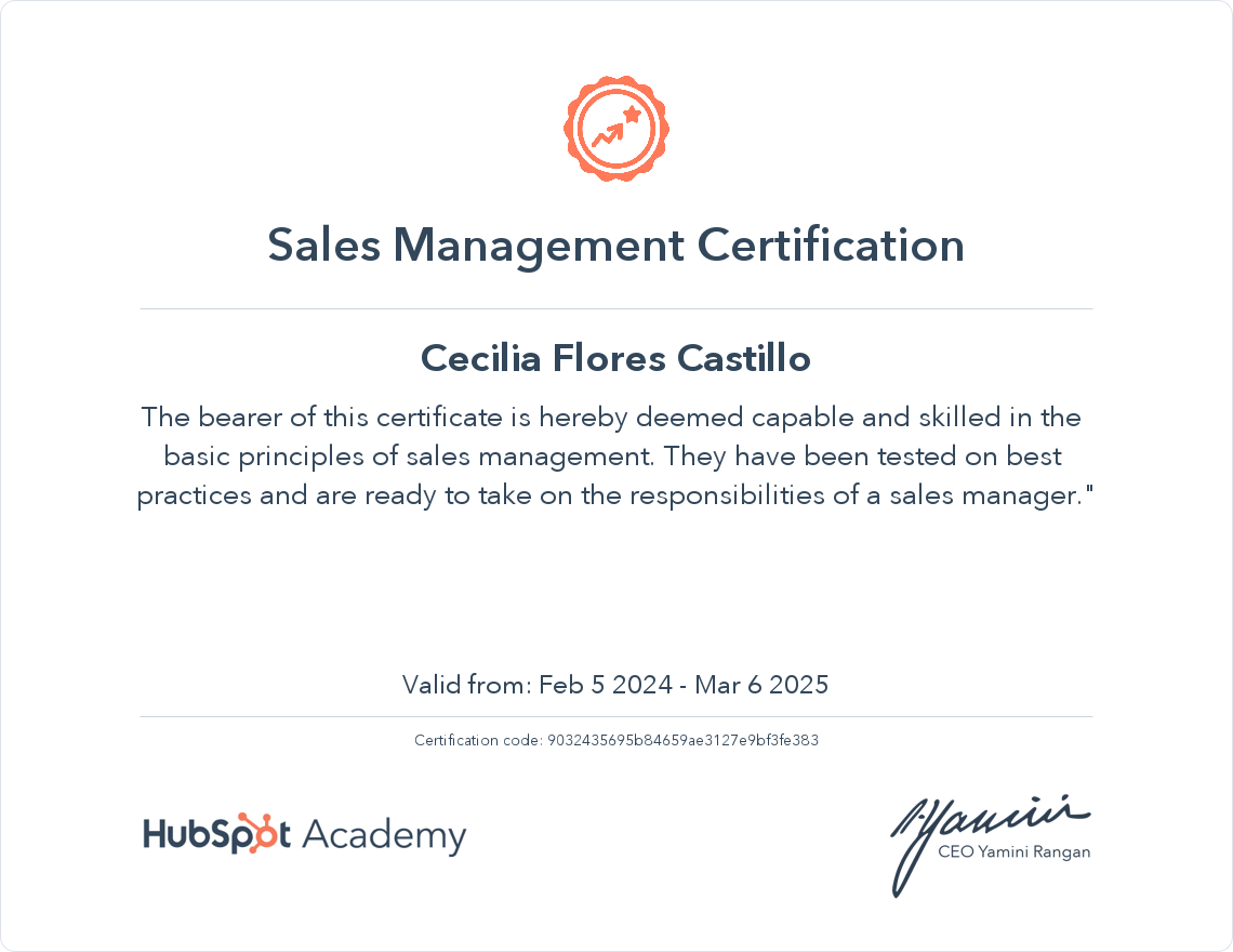 HubSpot Academy Sales Management Certification