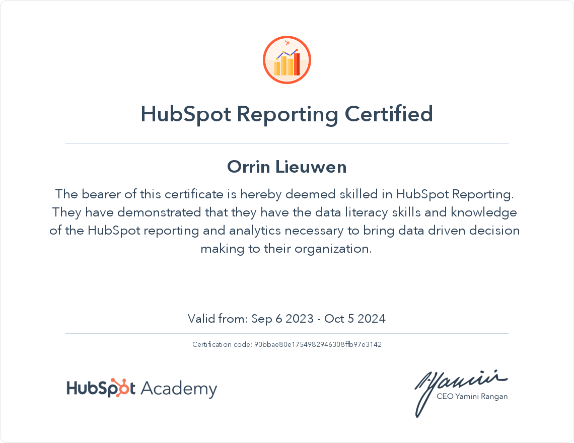 HubSpot Academy HubSpot Reporting Certification