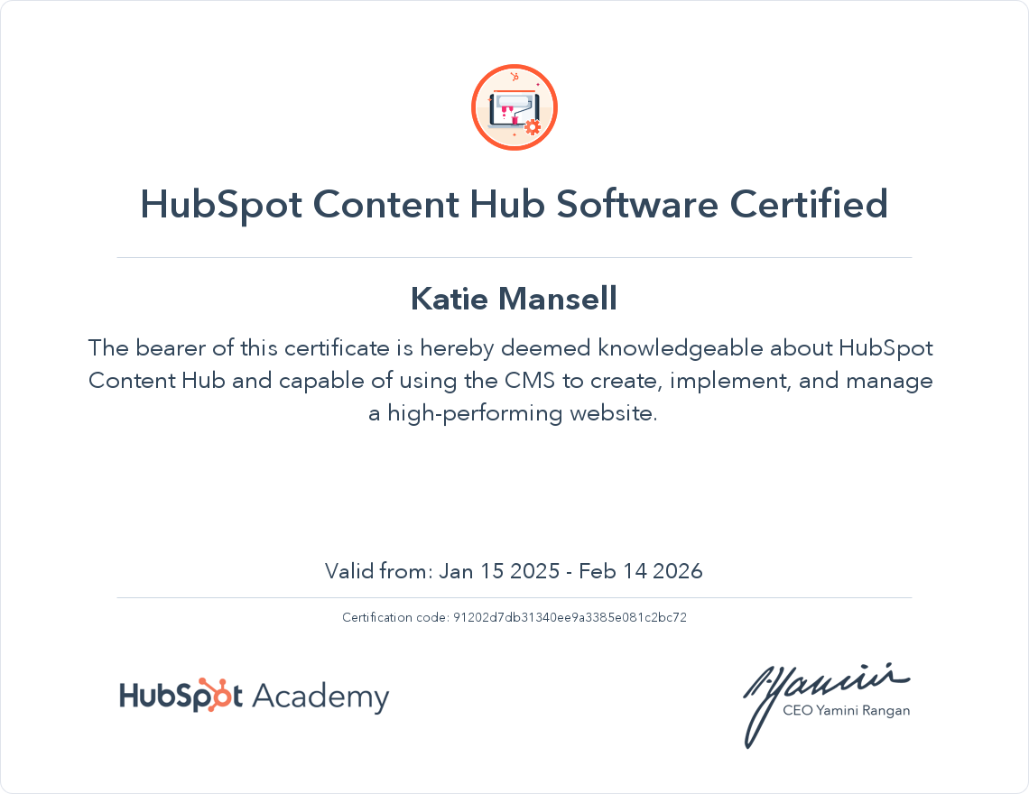 HubSpot Academy HubSpot Content Hub for Marketers Certification