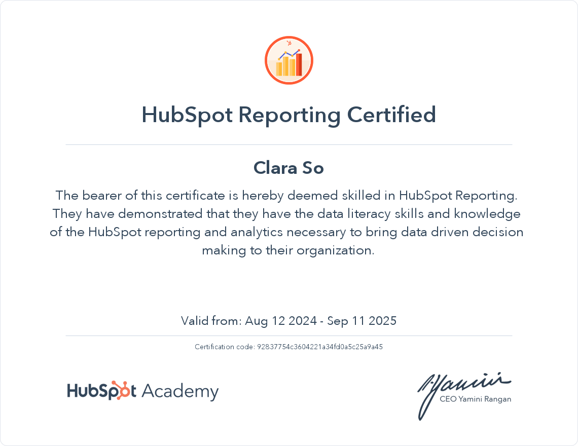 HubSpot Academy HubSpot Reporting Certification