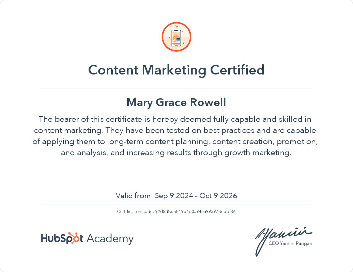 HubSpot Academy Content Marketing Certification