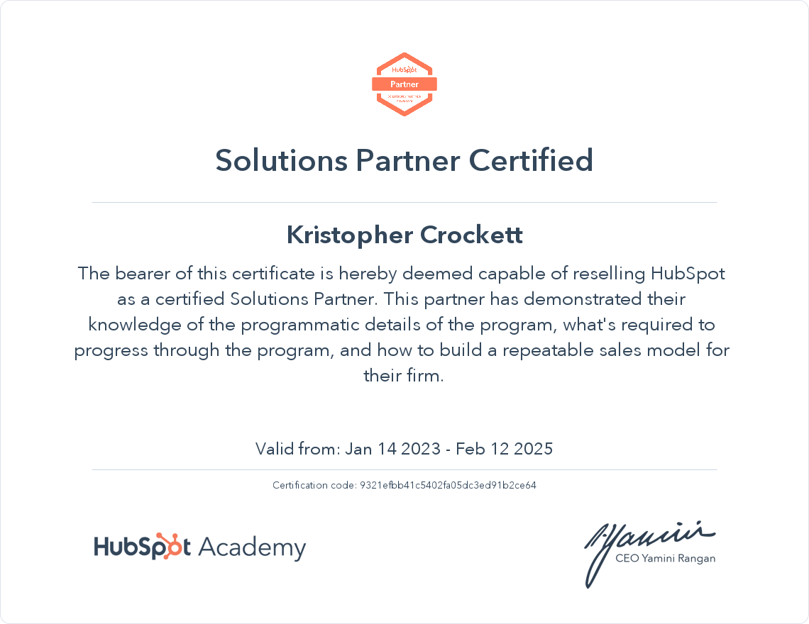 HubSpot Academy HubSpot Solutions Partner Certification