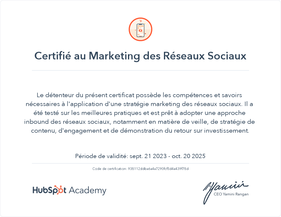 HubSpot Academy Social Media Marketing Certification