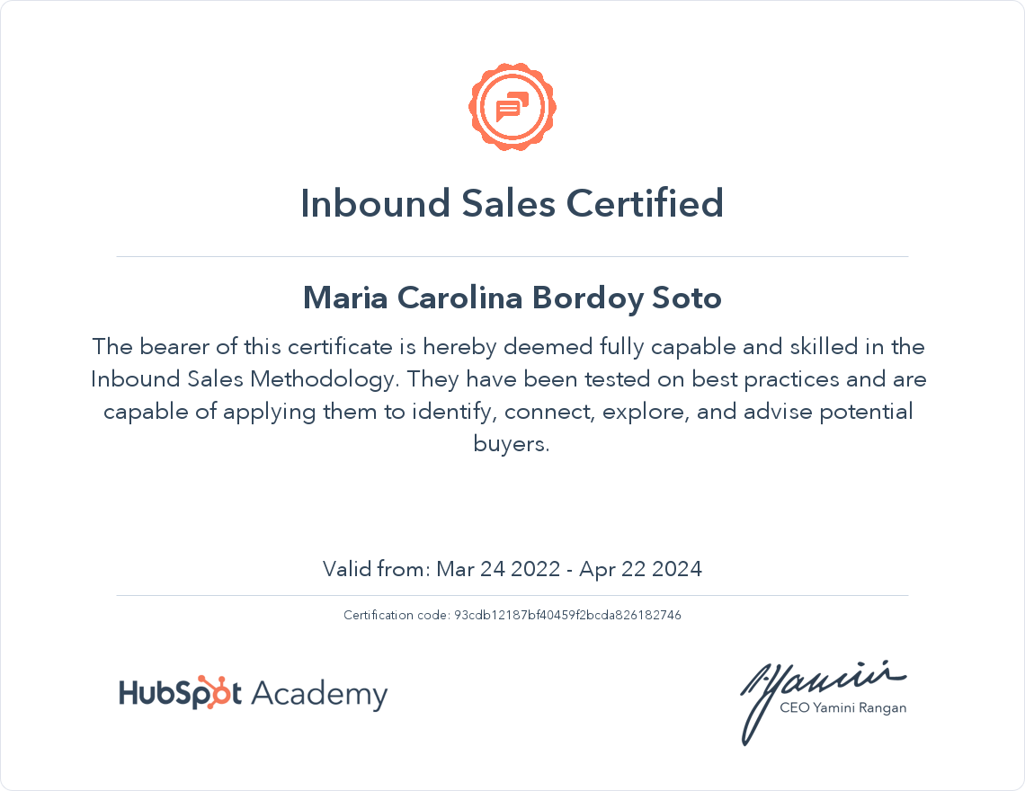HubSpot Academy Inbound Sales Certification