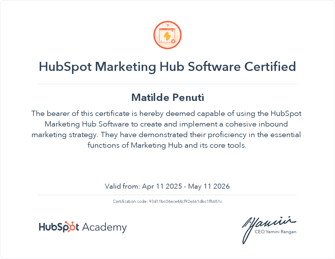 HubSpot Academy HubSpot Marketing Hub Software Certification