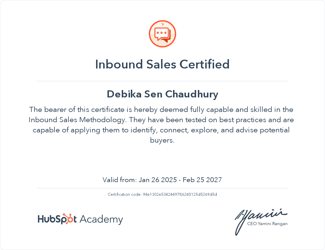 HubSpot Academy Inbound Sales Certification