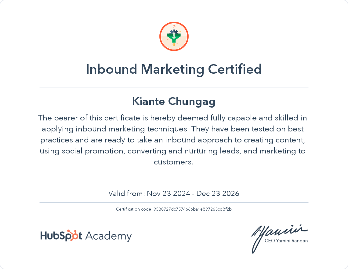HubSpot Academy Inbound Marketing Certification