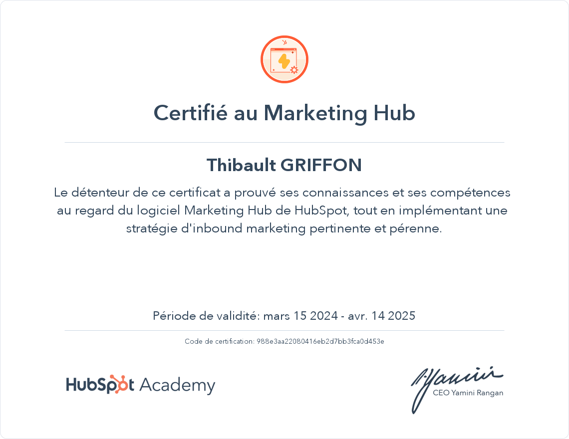 Certification HubSpot Marketing Software de HubSpot Academy