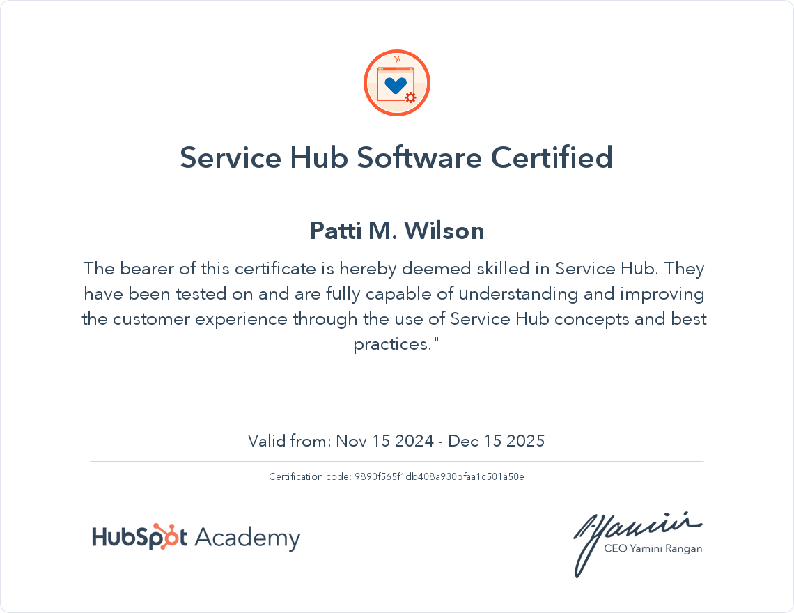 HubSpot Academy Service Hub Software Certification