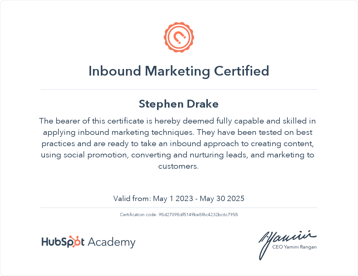 HubSpot Academy Inbound Marketing Certification