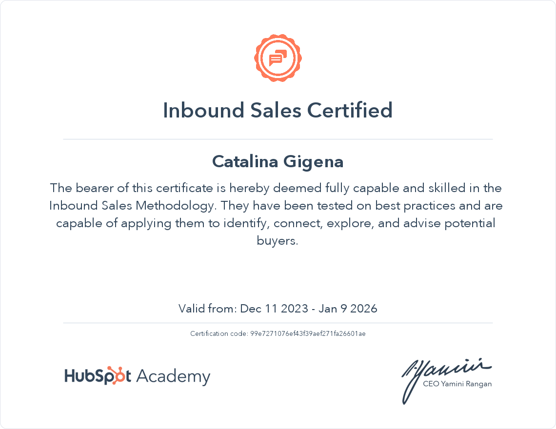 HubSpot Academy Inbound Sales Certification