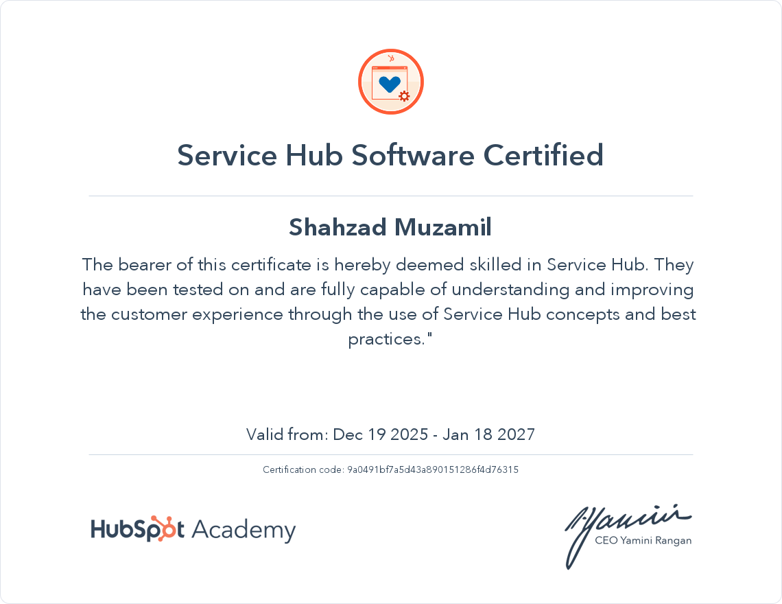 HubSpot Academy Service Hub Software Certification