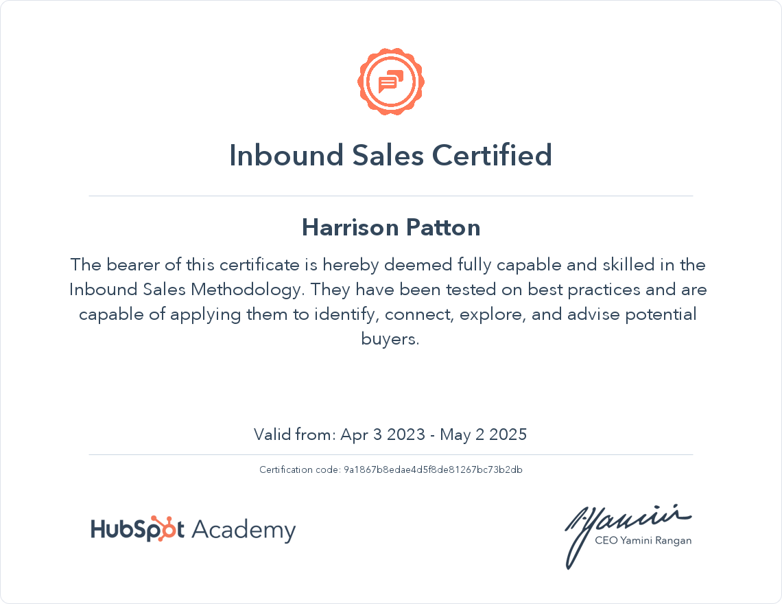 HubSpot Academy Inbound Sales Certification