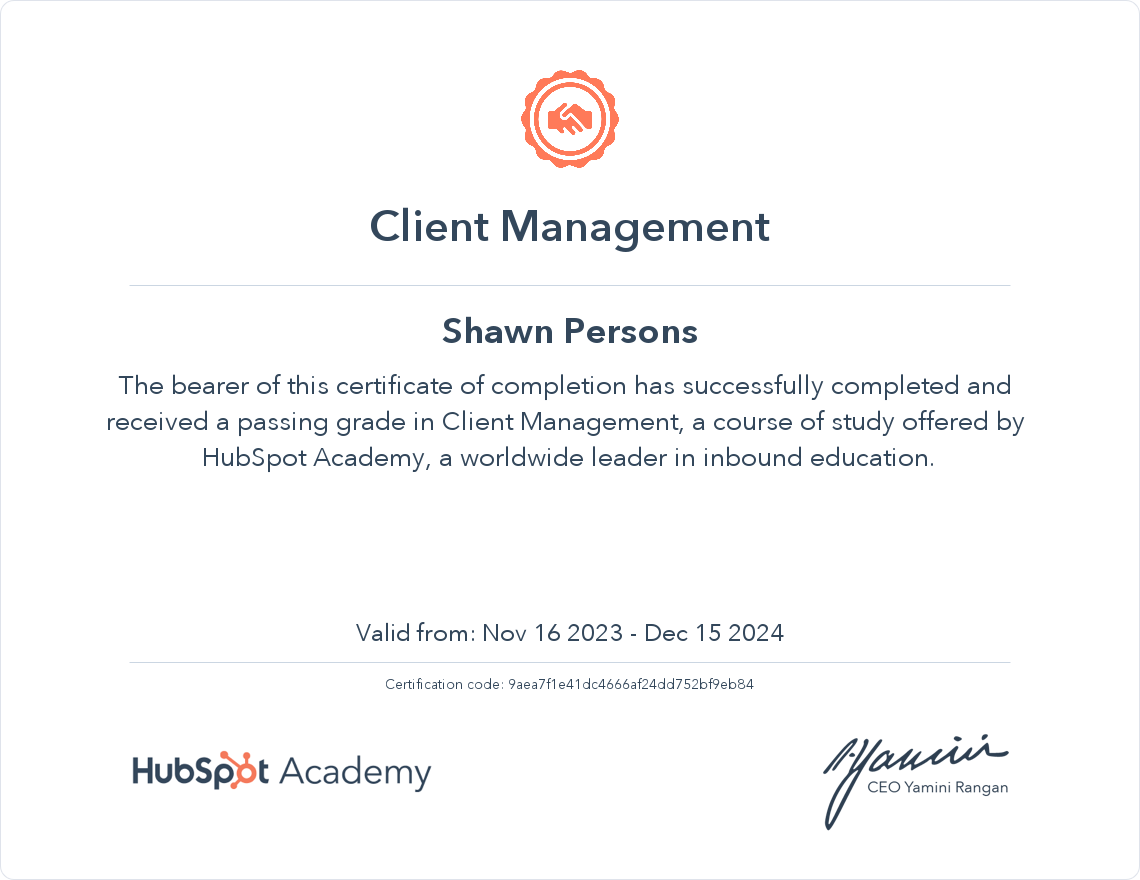 HubSpot Academy Client Management Certification