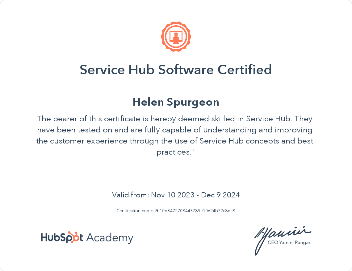 HubSpot Academy Service Hub Software Certification