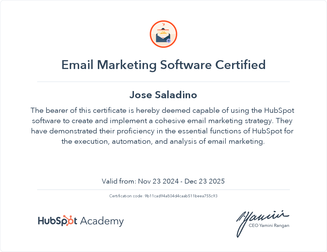 HubSpot Academy Email Marketing Software Certification