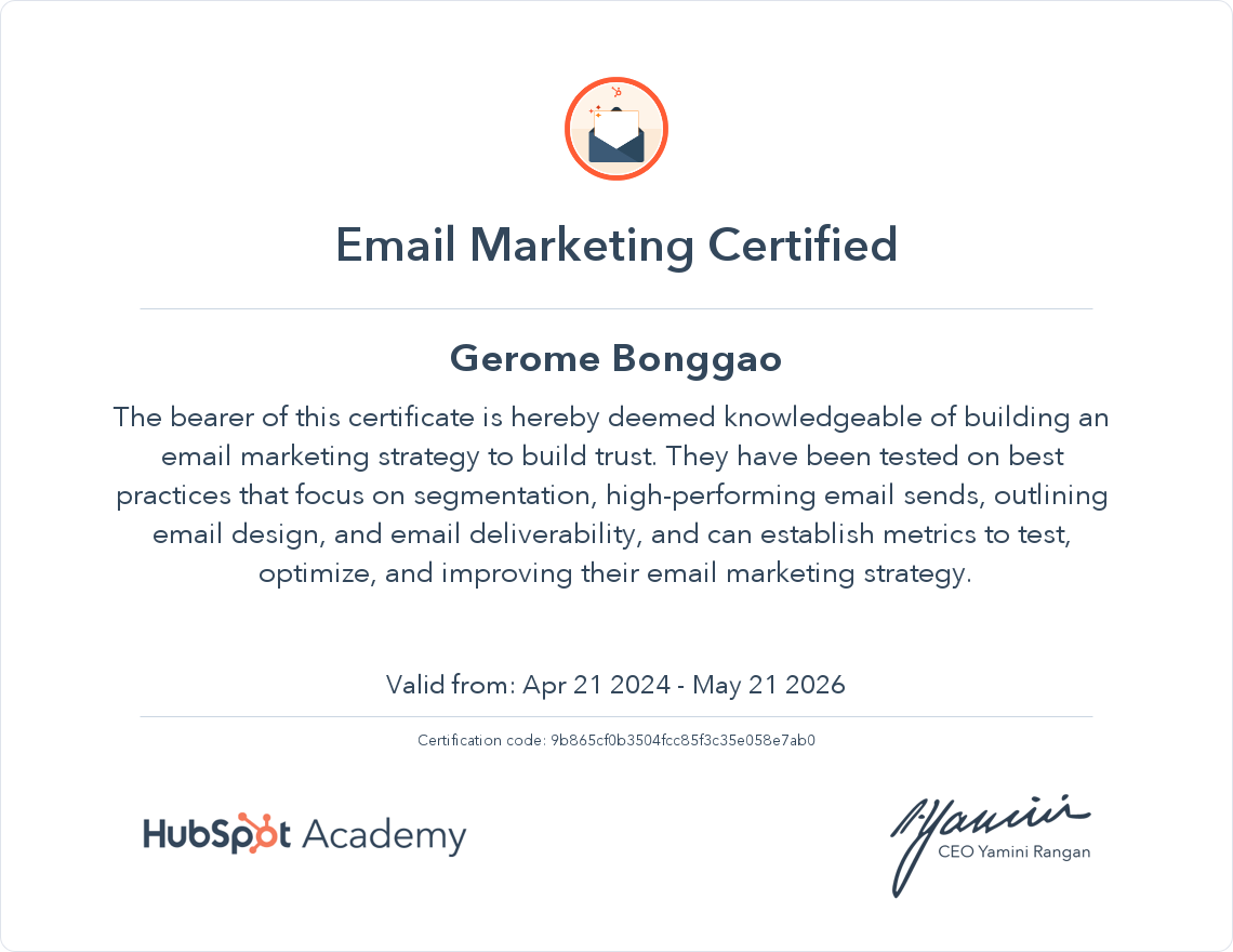 HubSpot Academy Email Marketing Certification