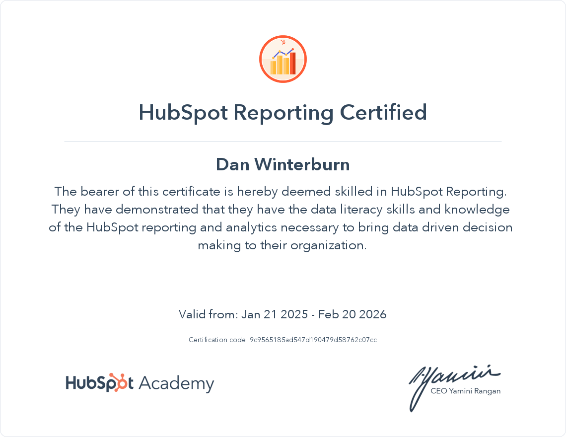 HubSpot Academy HubSpot Reporting Certification